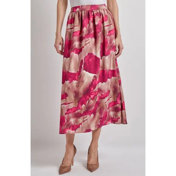 Misook Watercolor Print Midi Skirt