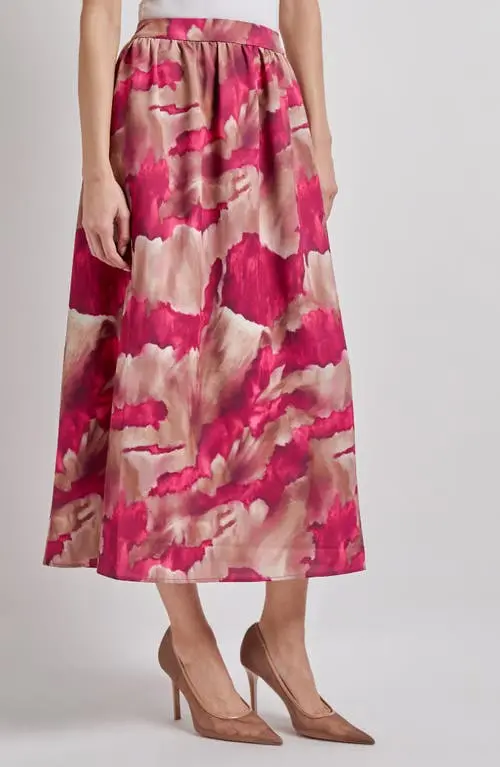 Misook Watercolor Print Midi Skirt