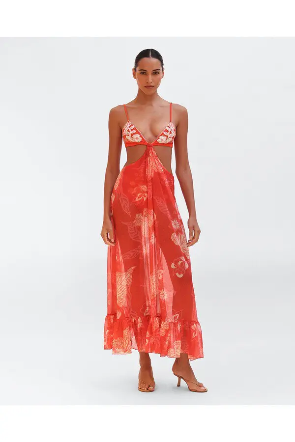 Patbo Eden Rock Embroidered Flower Beach Dress - Red | Editorialist