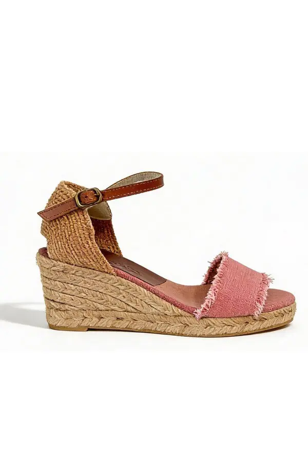 MENINA STEP Single Fringes Terra Cotta Wedge Sandals - Salmon