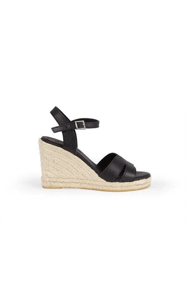 MENINA STEP Martell High Espadrille Wedges - Black