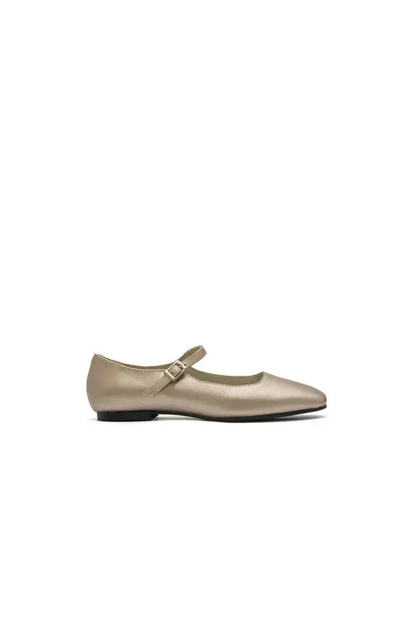 MENINA STEP Mary Jane Square Toe Flats - Gold