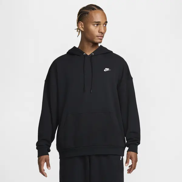 Nike Club Fleece Oversized French Terry Pullover Hoodie - Black