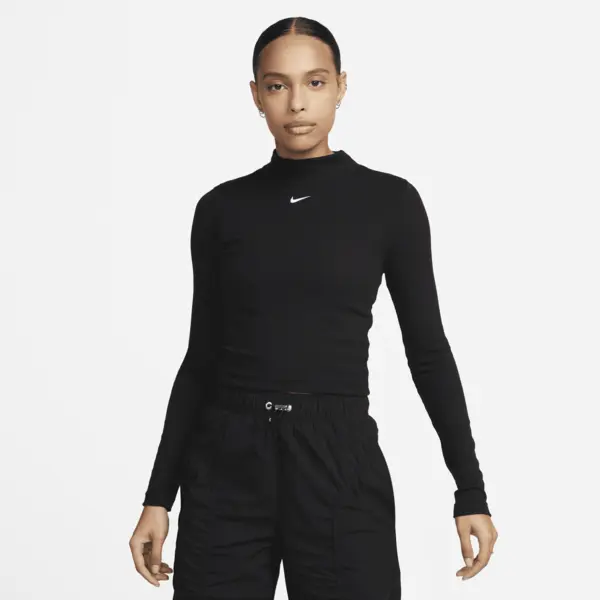 Nike Sportswear Essential Ribbed Mock-neck Long-sleeve Top - Black