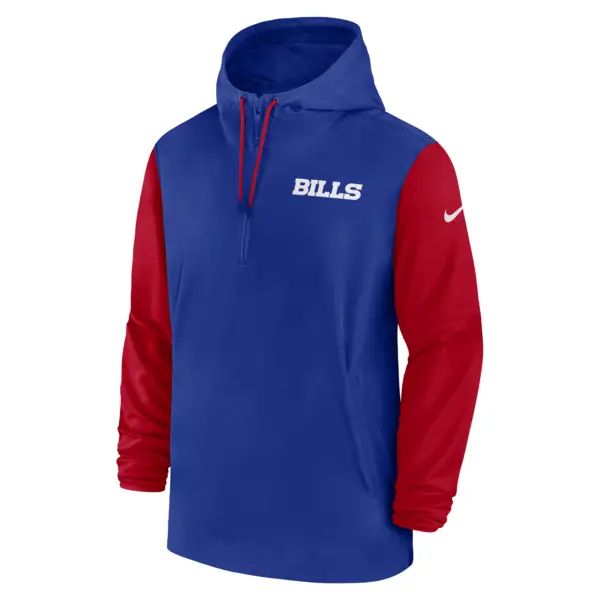Nike Buffalo Bills Sideline Pre-game Player Nfl 1/2-zip Hooded Jacket - Blue