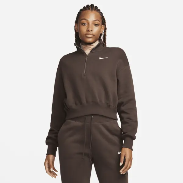 Nike Sportswear Phoenix Fleece 1/4-zip Cropped Sweatshirt - Brown