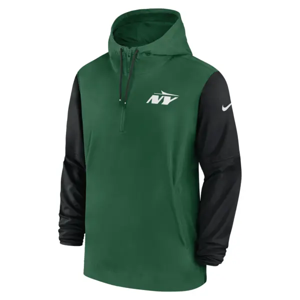 Nike Nfl New York Jets Sideline Pre-game Player 1/2-zip Hooded Jacket - Green
