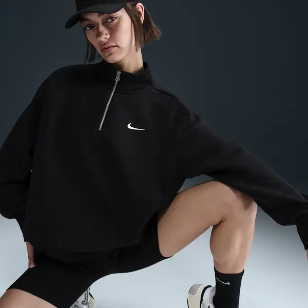 Nike Sportswear Phoenix Fleece Oversized 1/4-zip Long Sweatshirt - Black
