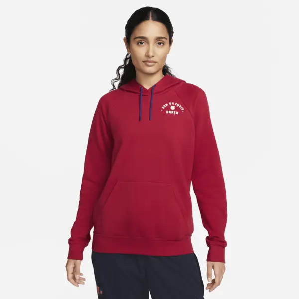 Nike Fc Barcelona Essential Fleece Pullover Hoodie Red