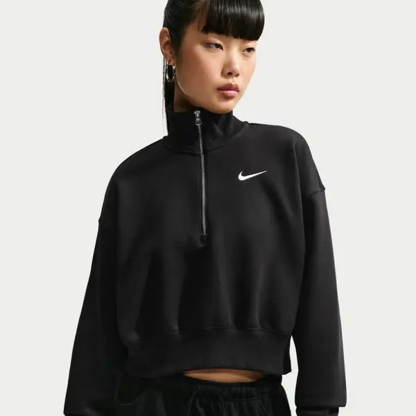 Nike Sportswear Phoenix Fleece 1/4-zip Cropped Sweatshirt - Black