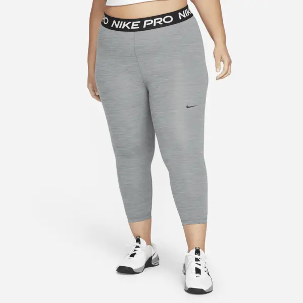 Nike Pro Mid-rise Crop Mesh-panel Leggings - Grey