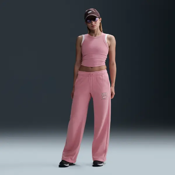 Nike Sportswear Club Fleece Mid-rise Wide-leg Graphic Pants - Pink