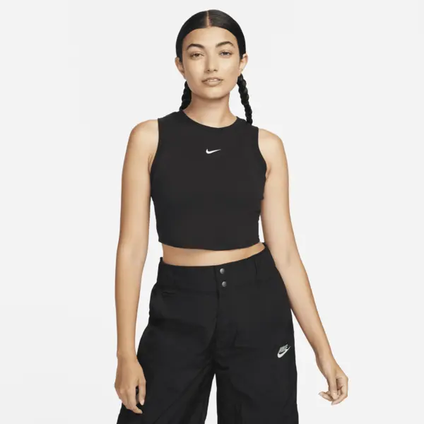 Nike Sportswear Chill Knit Tight Cropped Mini-rib Tank Top - Black