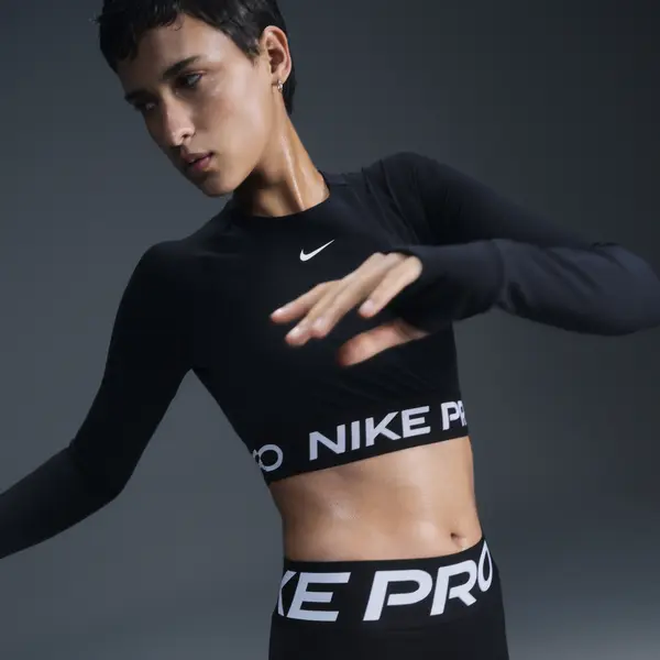 Nike Pro Dri-fit Cropped Long-sleeve Top - Black