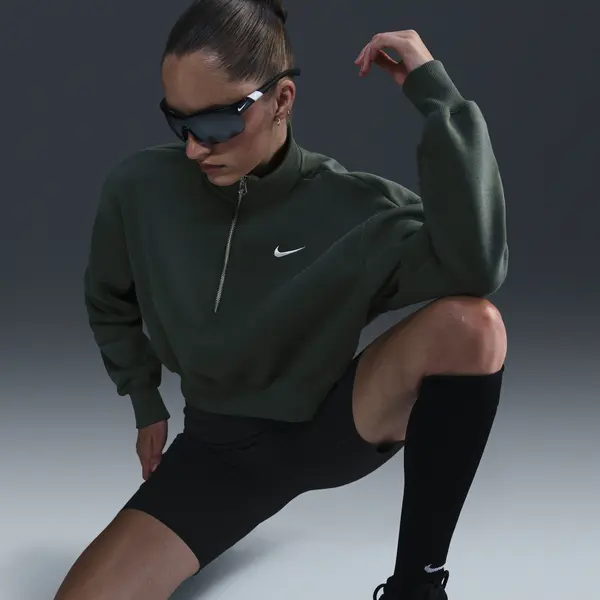 Nike Sportswear Phoenix Fleece 1/4-zip Cropped Sweatshirt - Green