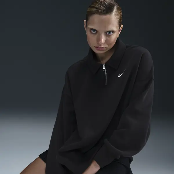 Nike Sportswear Phoenix Fleece Oversized 1/4-zip Polo - Black