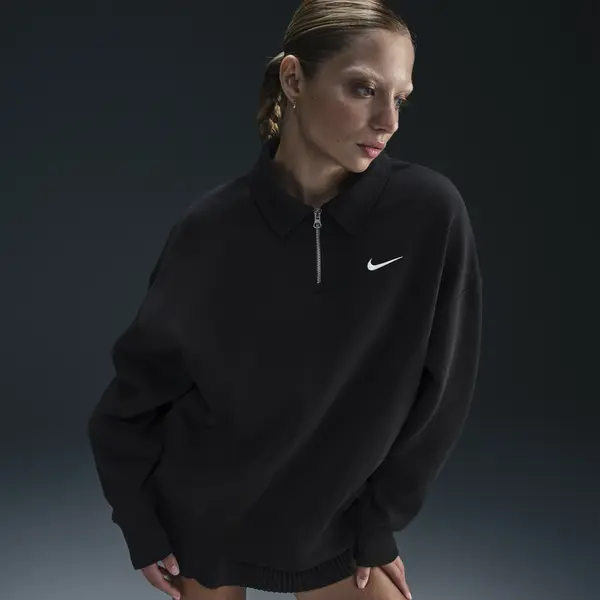 Nike Sportswear Phoenix Fleece Oversized 1/4-zip Polo - Black