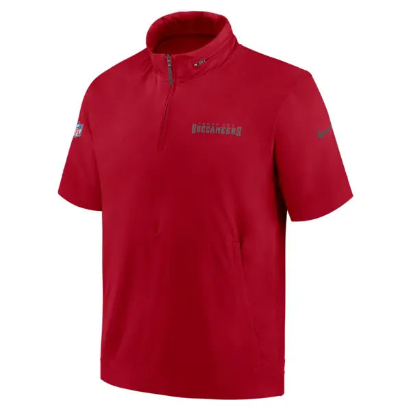 Nike Tampa Bay Buccaneers Sideline Coach Nfl 1/2-zip Short-sleeve Hooded Jacket - Red