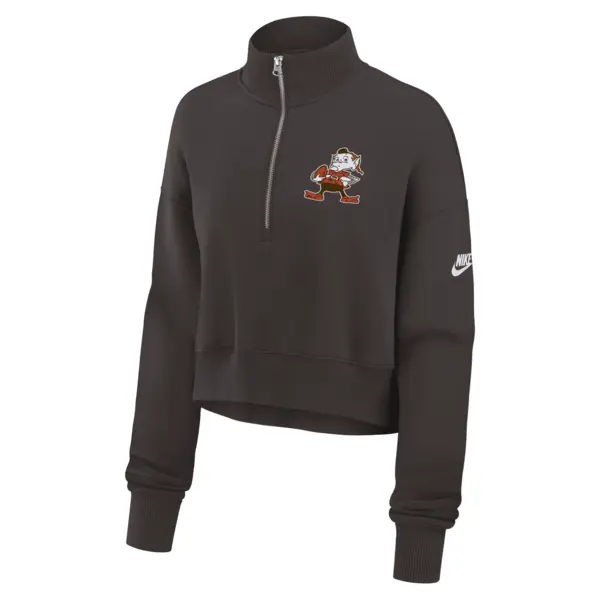 Nike Cleveland Browns Rewind Phoenix Nfl Cropped 1/4-zip Crew - Brown