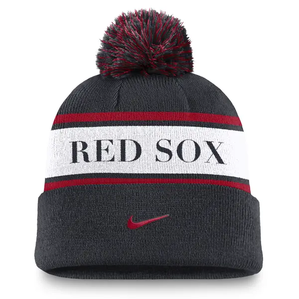 Nike Boston Red Sox Team Stripe Peak Mlb Cuffed Pom Beanie