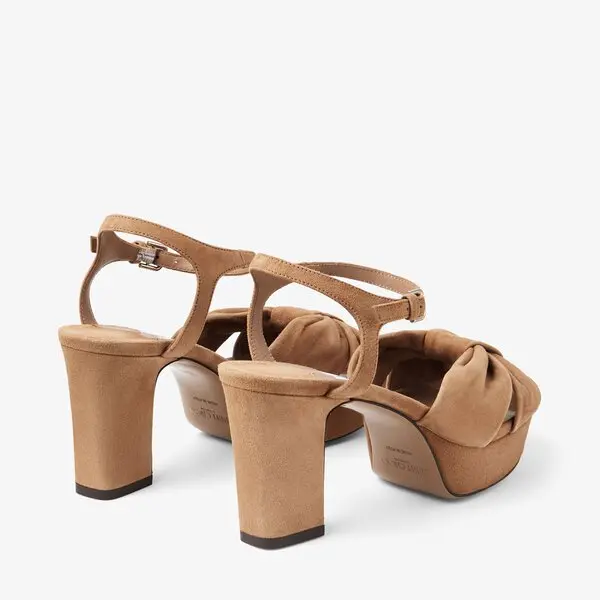 JIMMY CHOO Heloise 80 Suede Platform Sandals - Biscuit