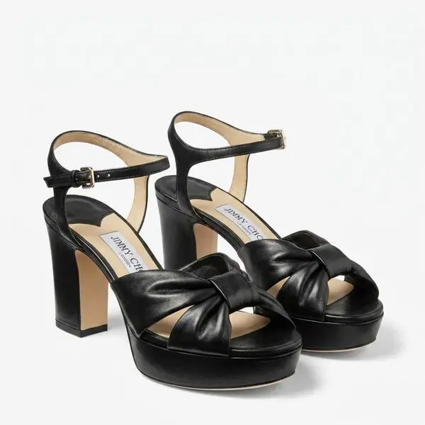 JIMMY CHOO Heloise 80 Nappa Leather Platform Sandals - Black