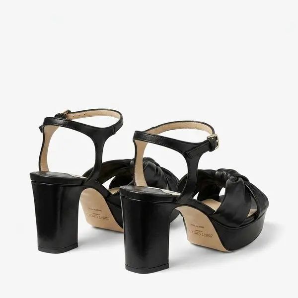JIMMY CHOO Heloise 80 Nappa Leather Platform Sandals - Black