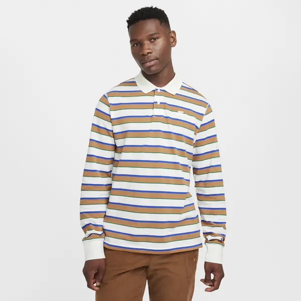 Nike Club Long-Sleeve Striped Polo White Editorialist