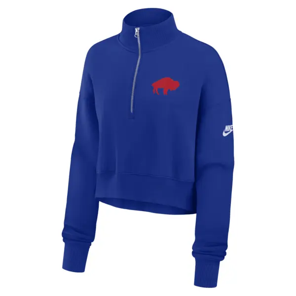 Nike Buffalo Bills Rewind Phoenix Nfl Cropped 1/4-zip Crew - Blue