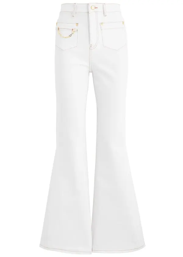 GANNI Embellished Flared-leg Jeans - White