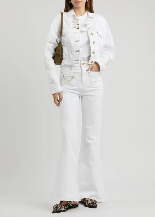 GANNI Embellished Flared-leg Jeans - White