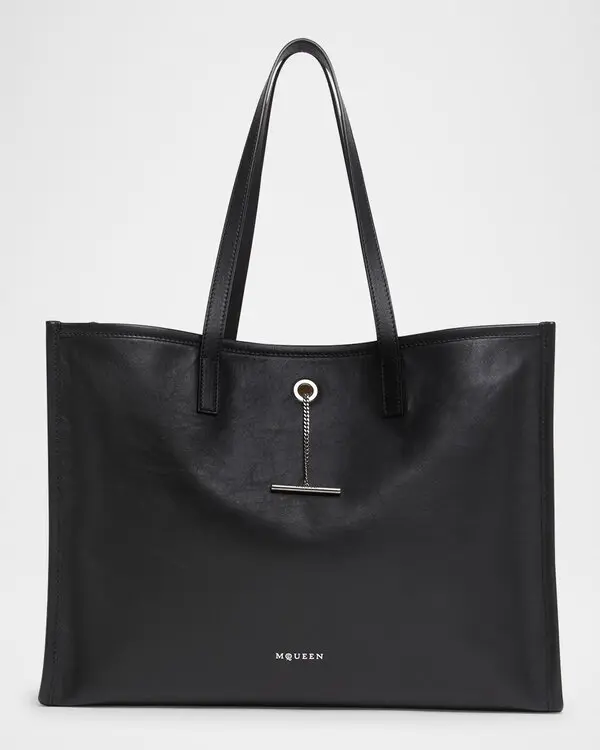 Alexander McQueen T-bar Pendant Leather Tote Bag - Black