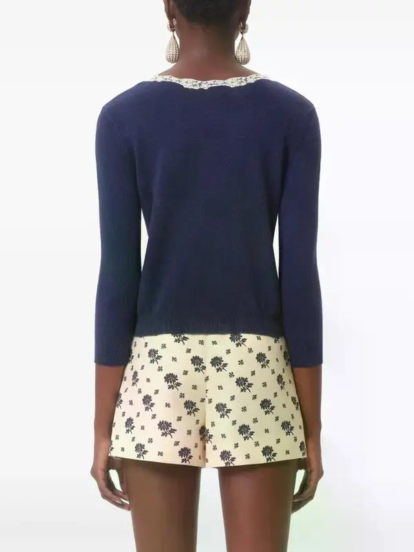Valentino Garavani Lace-trim Embroidered Cardigan - Blue