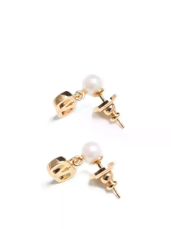 Valentino Garavani Vlogo Signature Metal And Resin Pearl Drop Earrings - Gold