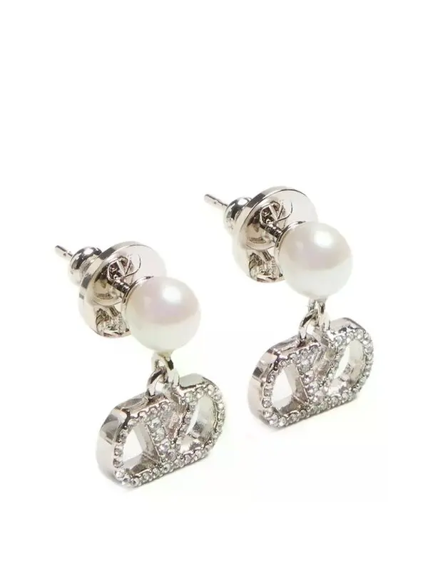 Valentino Garavani Vlogo Signature Drop Earrings With Pearl And Swarovski Crystals - Silver