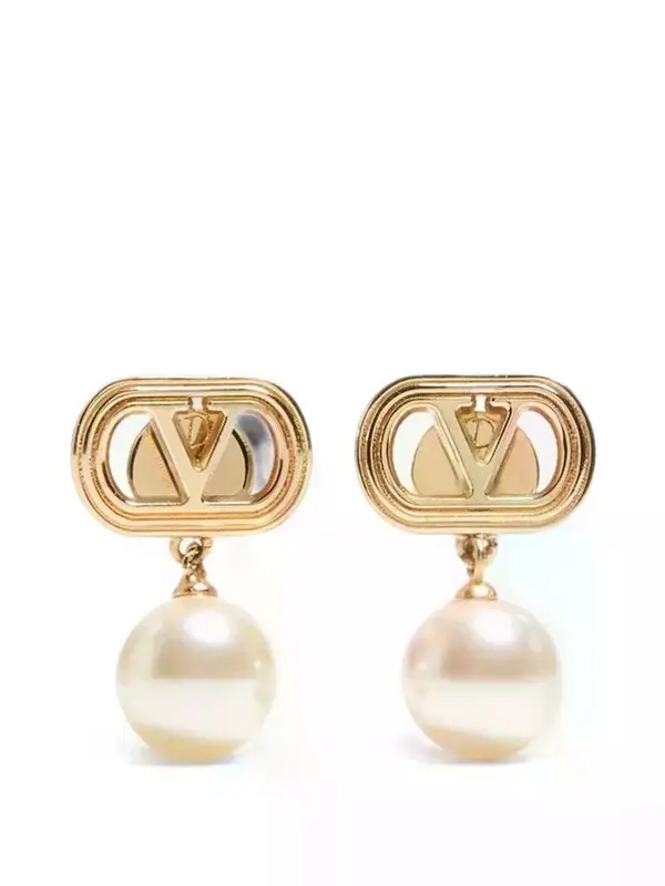 Valentino Garavani Ovalette Pearl-pendant Earrings - Gold