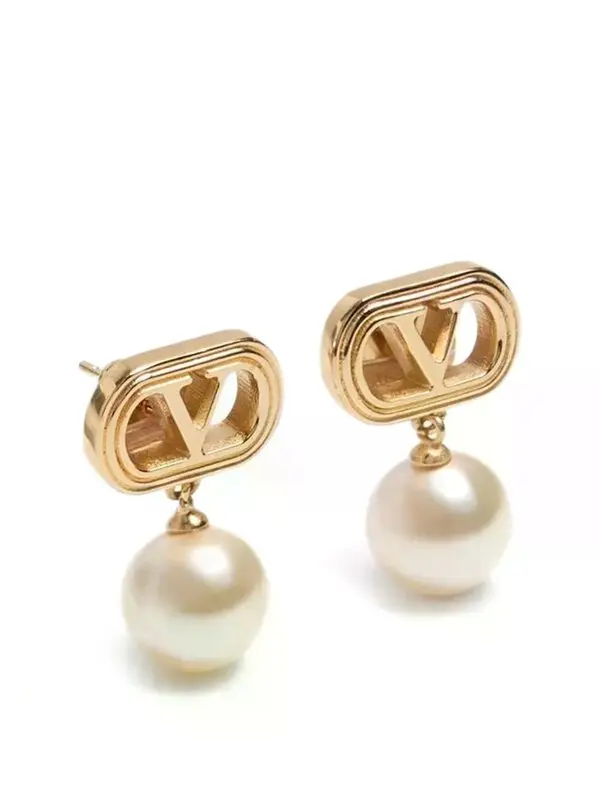 Valentino Garavani Ovalette Pearl-pendant Earrings - Gold