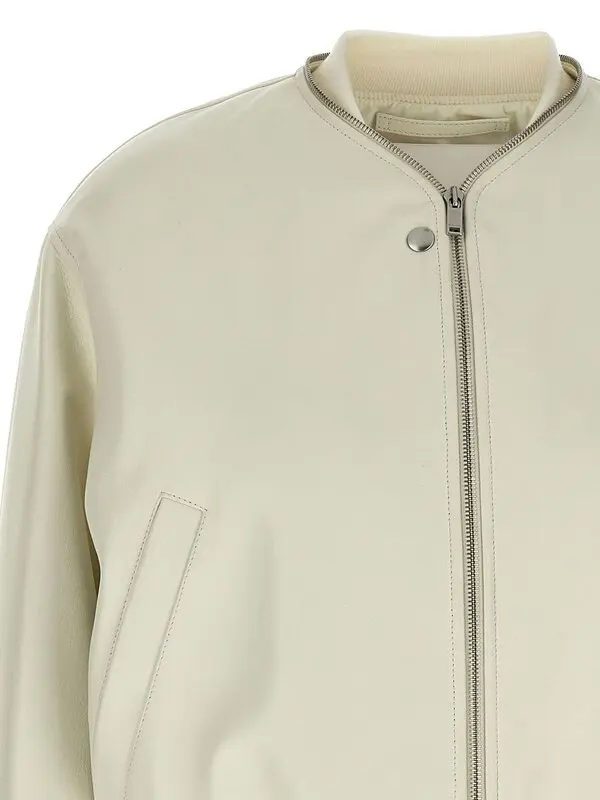 JIL SANDER Leather Bomber Jacket - Neutrals