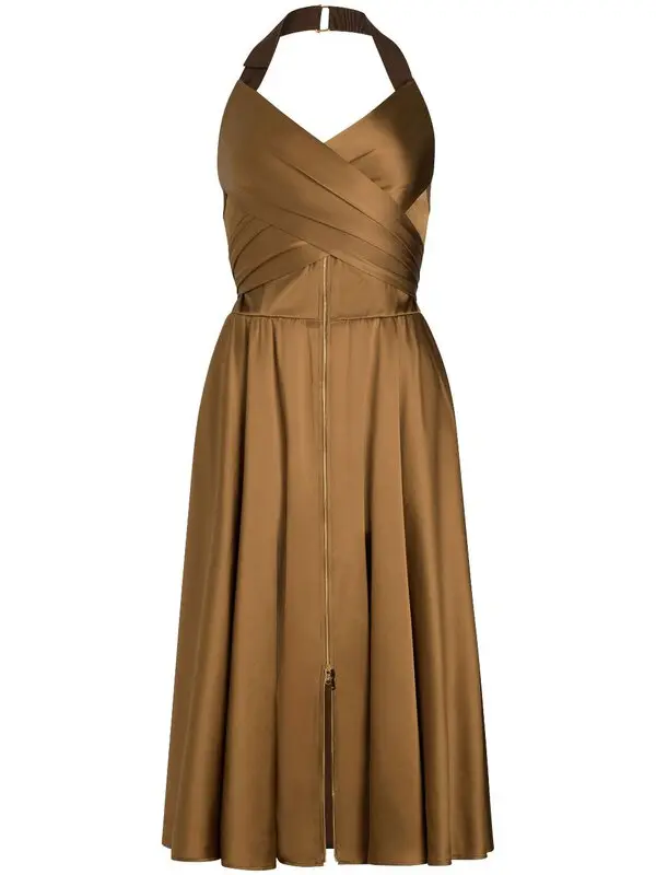 PATOU Halterneck Satin Midi Dress - Brown