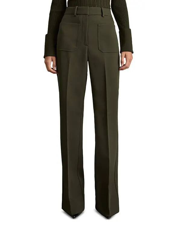 REISS Priya Flared Leg Trousers - Green