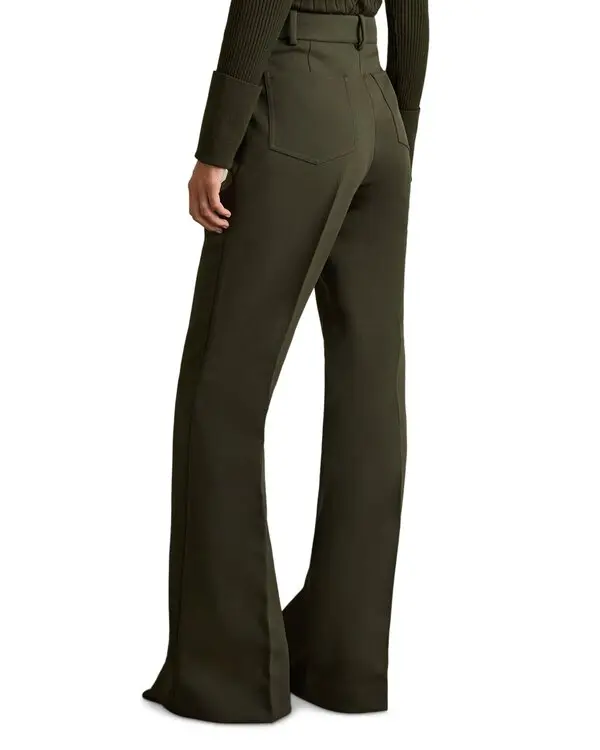 REISS Priya Flared Leg Trousers - Green