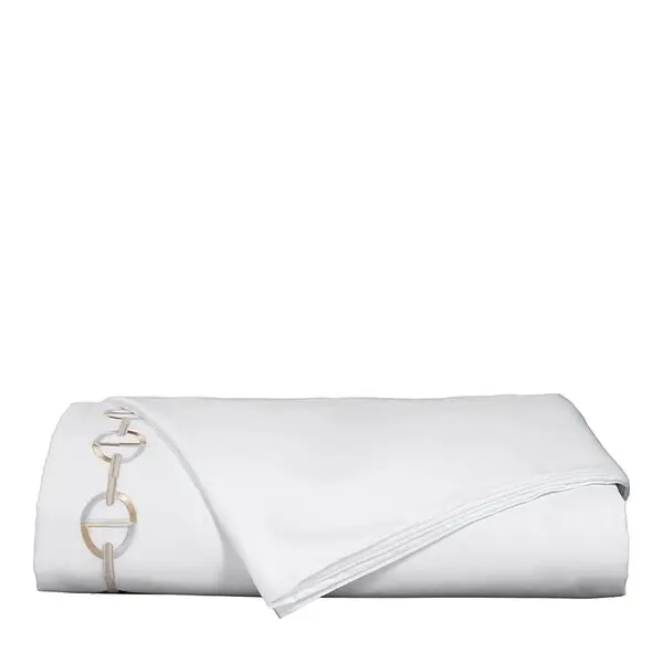 DEA LUXURY LINENS Palm Beach Chaine Embroidered Sateen Duvet Cover, Queen - White/moka