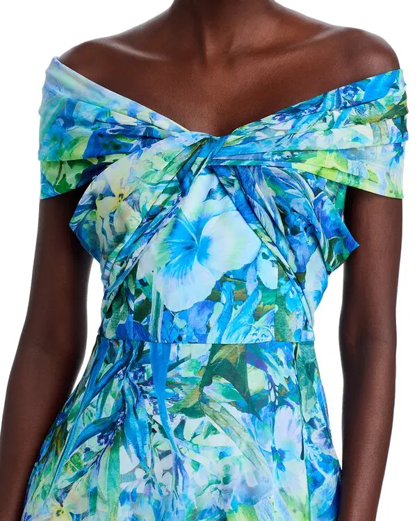 Rickie Freeman For Teri Jon Chiffon Leaf Print Gown