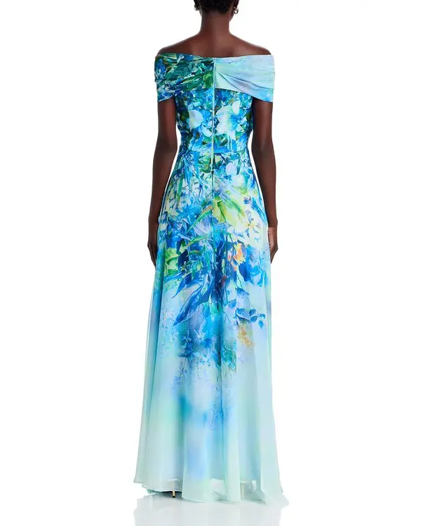 Rickie Freeman For Teri Jon Chiffon Leaf Print Gown