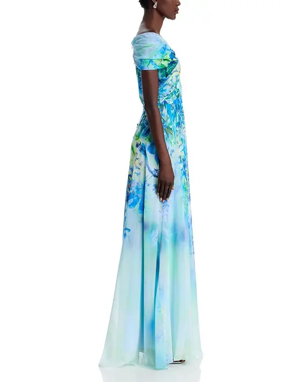 Rickie Freeman For Teri Jon Chiffon Leaf Print Gown