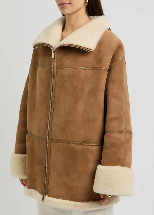 TOTEME Shearling-trimmed Suede Jacket - Beige