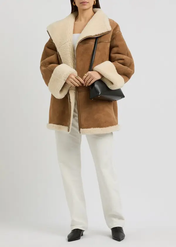 TOTEME Shearling-trimmed Suede Jacket - Beige