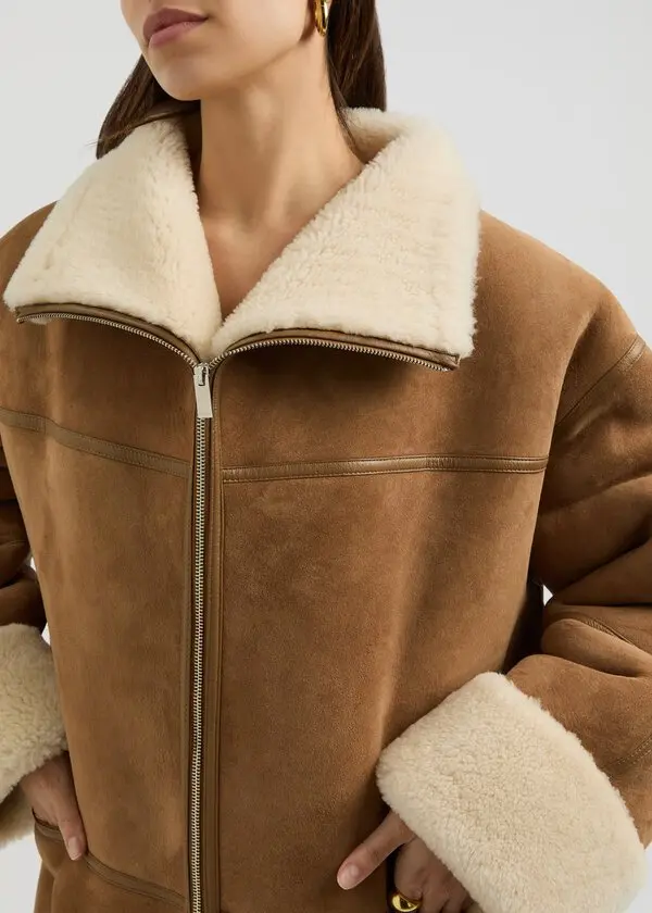 TOTEME Shearling-trimmed Suede Jacket - Beige