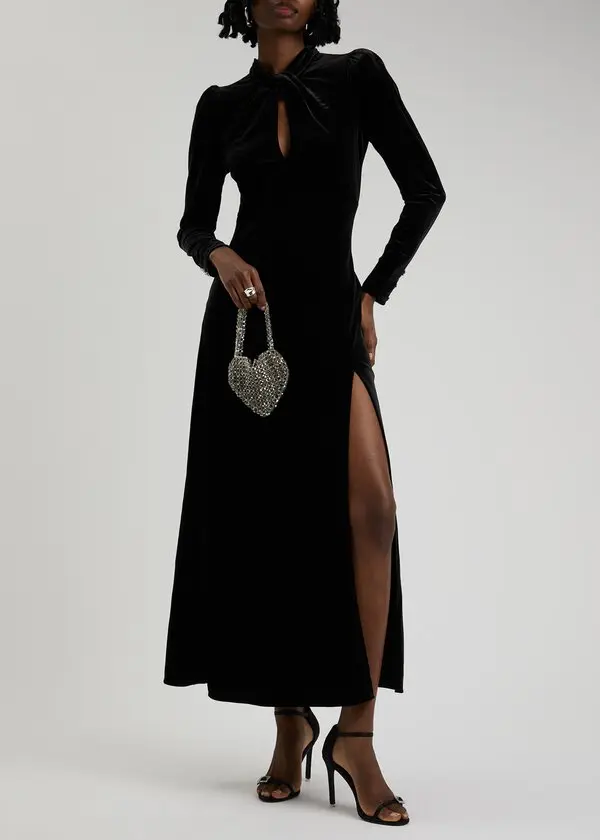 chinese dress ladies Velvet Gathered Long Dress in Black main image 0