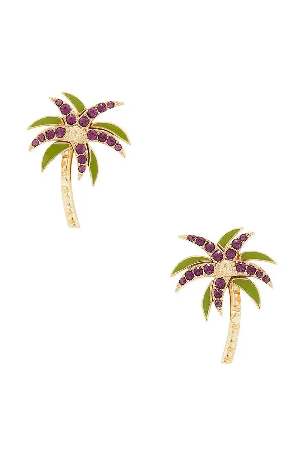 Versace Palm Tree Dangle Earrings - Versace Gold  Purple  & Green